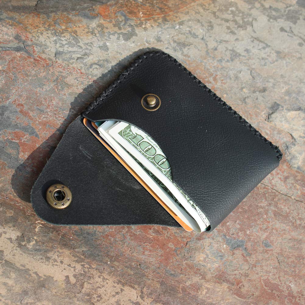 Black Hand-sewn front pocket card organizer wallet Minimalist Genuine Leather Card Case Wallet Small