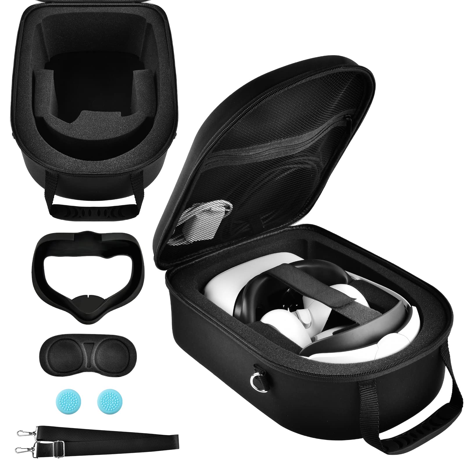 Carrying Case Compatible with Oculus for Quest 2 Advanced All-In-One Virtual Reality Headset, Box for VR Gaming Headset, Elite Strap Touch Controllers, with 4 in 1 Lens Face Silicone Cover Accessories