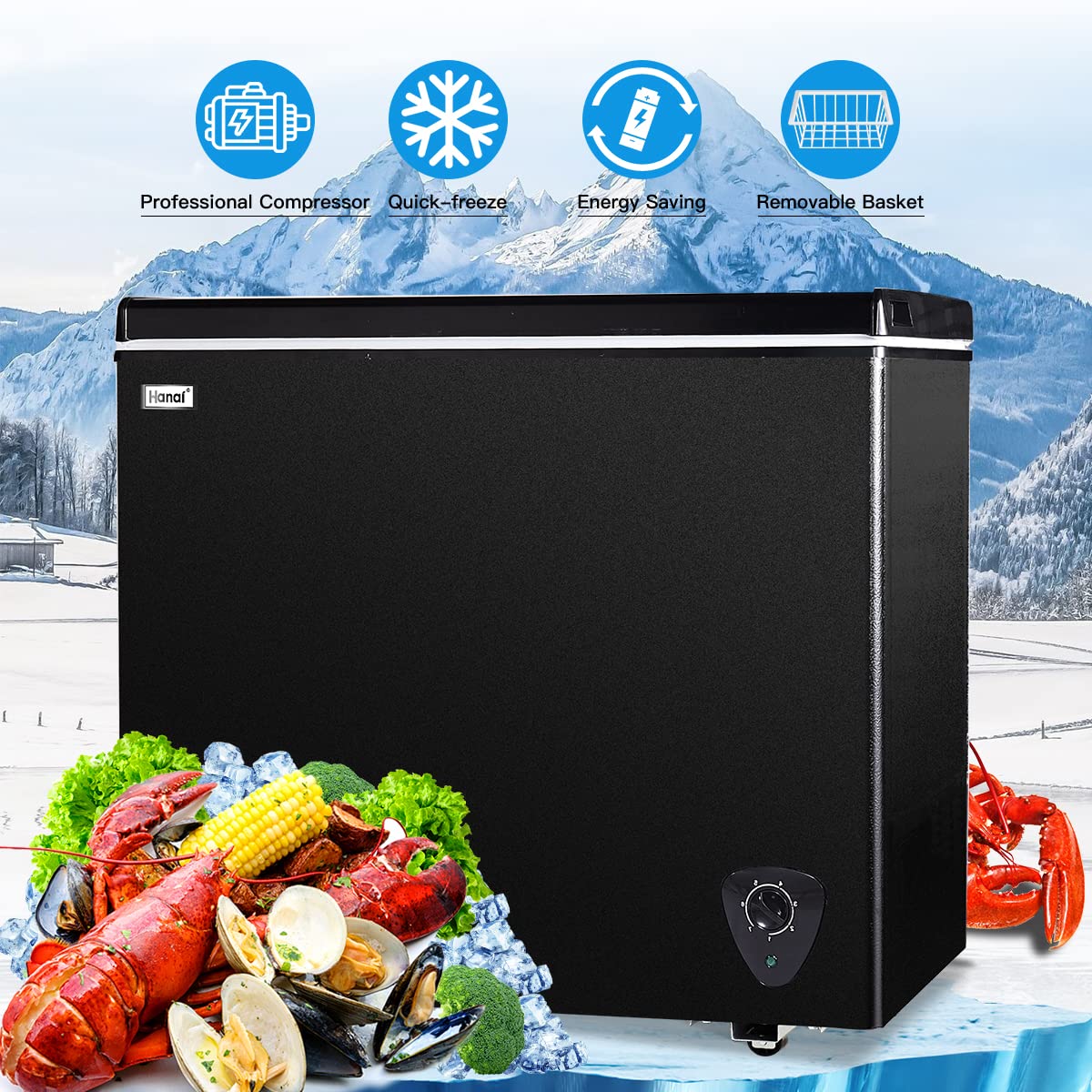 Deep Freezer 7.0 Cu Ft Chest Freezer With Adjustable Thermostat And Removable Storage Basket Small Freezer For Home Kitchen Office Bar WANAI