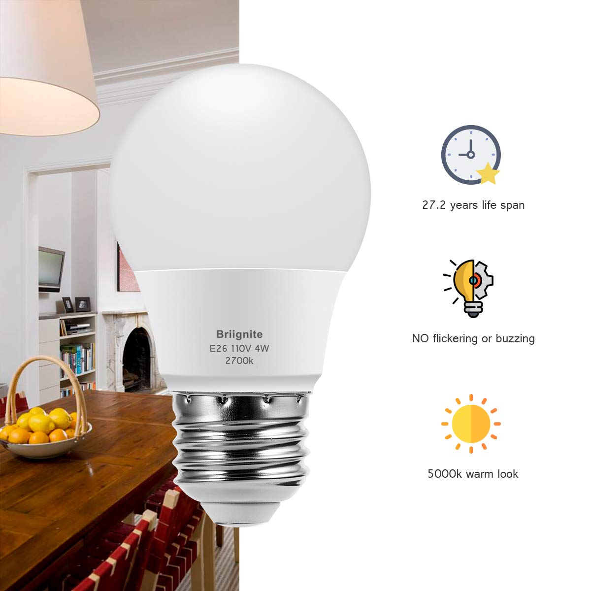 Briignite LED A15 Bulb, 25 Watts LED Globe Light Bulbs Equivalent, 4W LED Lights Bulb Soft White 2700K, E26 Medium Screw Base 320 Lumens A15 shape Decorative Edison Home Lighting (Pack of 4)