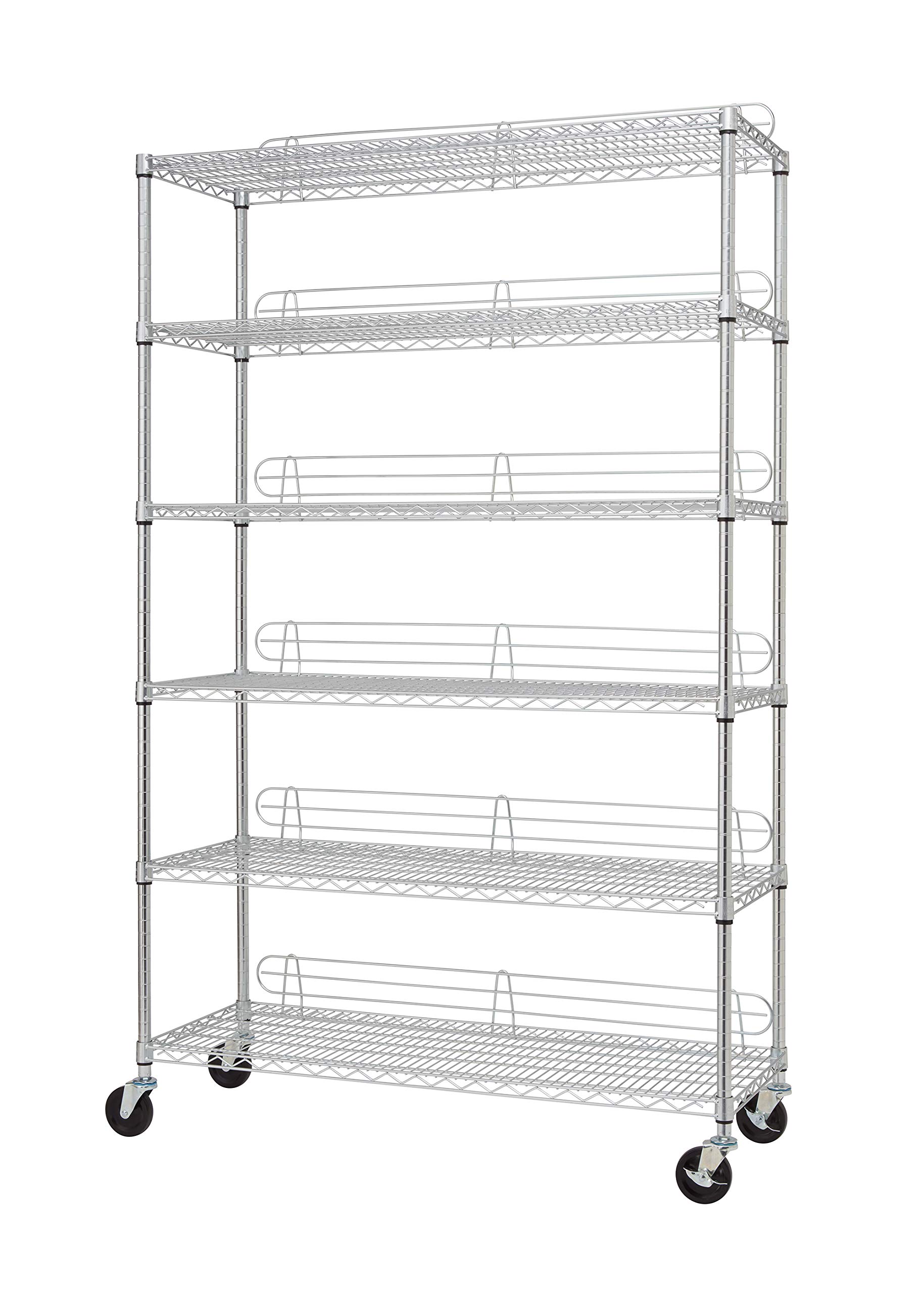 TRINITY EcoStorage Heavy Duty 6-Tier Adjustable Wire Shelving with Wheels and Backstands for Kitchen Organization, Garage Shelving, NSF Certified, 48β W x 18β D x 72-77β H, 800-4800 lb Capacity Chrome