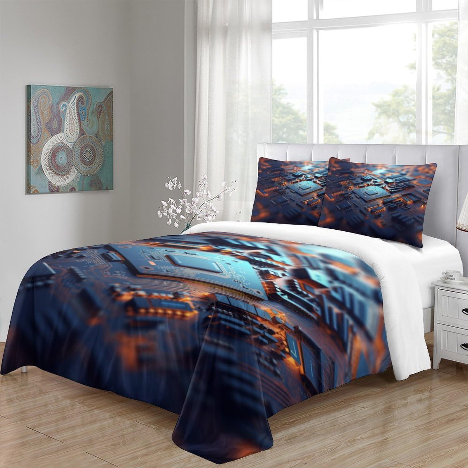EVMILA Chips for Teens and Adults Quilt Cover Comforter Covers 3D Print Circuit Board Duvet Cover with Pillow Cases with Zipper Closure Soft Microfiber Bedding Set 3 Pieces Queen(228x228cm)