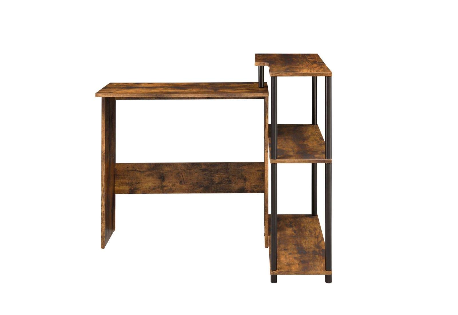 GIA Modern 47-Inch Black Computer Desk with 4-Tier Shelves, Writing Desk for Home Office or Bedroom, Metal Frame and Wood Desktop