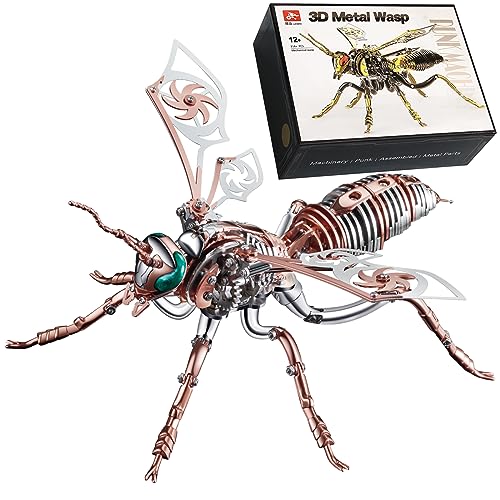 MHWTTY 3D Metal Puzzles for Adults Model Kits: DIY Build Mechanical Wasp Metal Assembly Toy Steel Jigsaw Brain Teaser Puzzle for Men (Rose Gold-Wasp Metal Puzzle)
