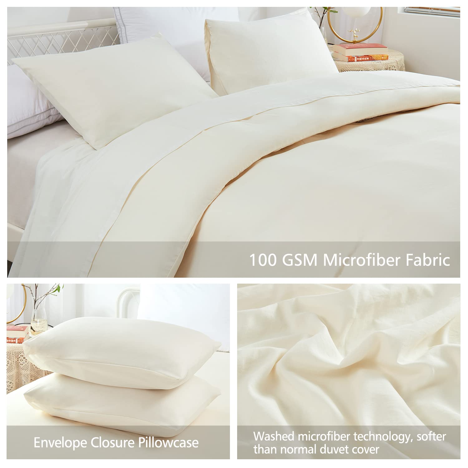 JML Duvet Cover , Ultra Soft 100% Washed Microfiber 3 Pieces Bedding Duvet Cover Set and Breathable Solid Color Duvet Cover Set