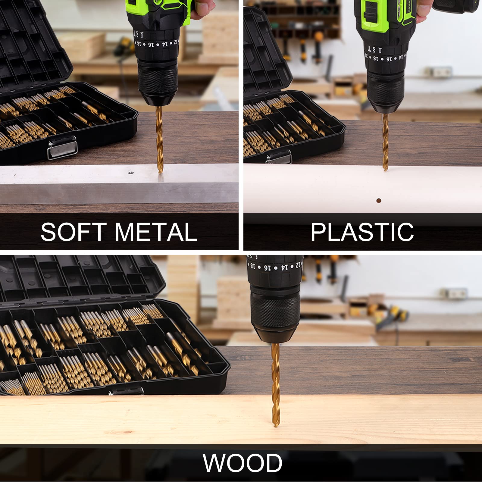 COMOWARE 100 Pcs Titanium Drill Bit Set - High Speed Steel for Steel, Wood, Plastic, Metal, Copper, Aluminum Alloy with Storage Case, 3/64"-3/8"