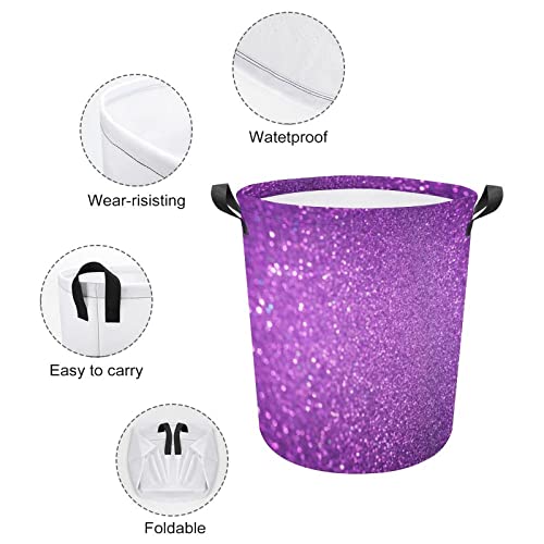 HoaMoya Collapsible Purple Glitter Dot Printed Laundry Basket Freestanding Laundry Hamper With Handles Large Waterproof Cloth Toy Storage Bin for Household Bedroom Bathroom