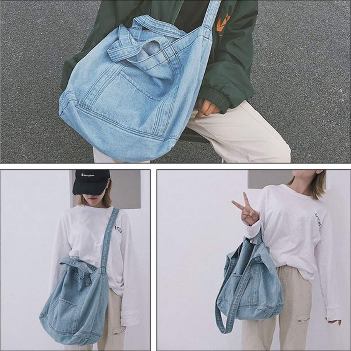 Queen Crystal Women's Elegant Denim Satchel Single Shoulder Crossbody Bag Large Creative Tote Beach Bag, Sky Blue, One_Size