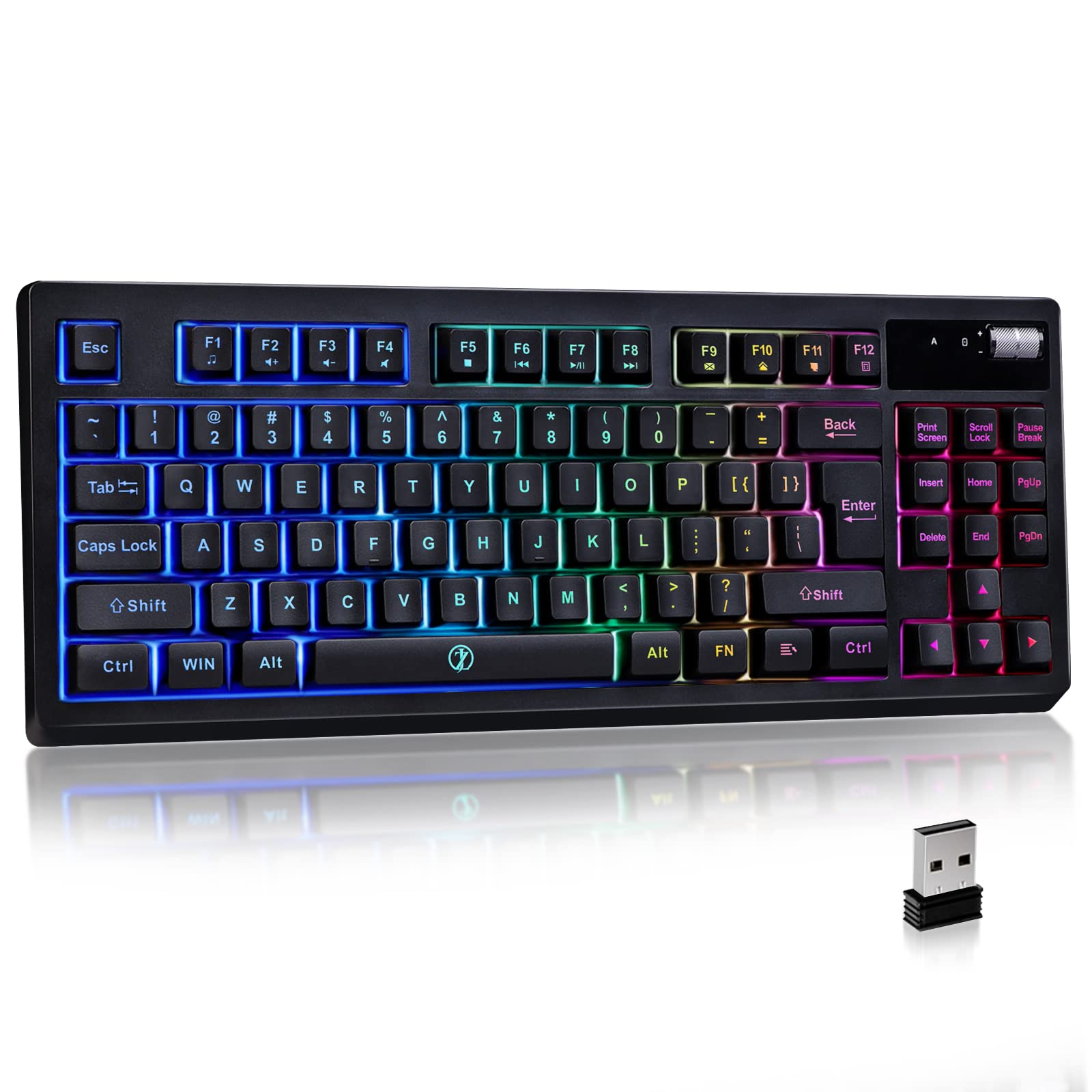 ZJFKSDYX L87 Wireless Gaming Keyboard, Rechargeable 3000mAh 2.4G LED Backlit Wireless Keyboard, Ergonomic Keyboard with Mechanical Feeling Keys for PC PS4 Xbox One Mac, Teclado Gamer (White)