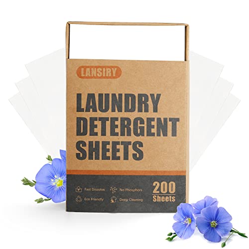 LANSIRY Laundry Detergent Sheets - 200 Loads Fresh Linen Scent Washing Detergent Strips, Compact Lightweight Liquidless Eco-Friendly Hypoallergenic Portable Soap Sheets for Save Space and Travel