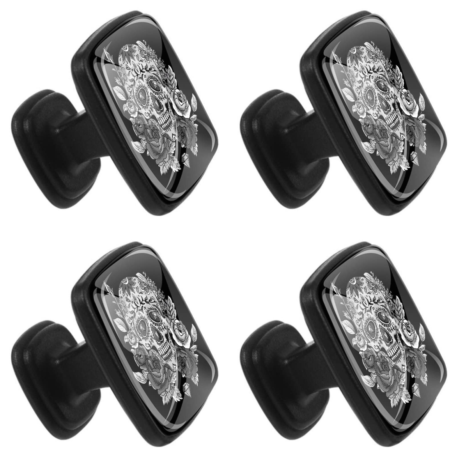 ZXCVASD Black and White Skull 4-Pack Knobs for Dresser Drawers Square Decorative Cabinet Handles Drawer Knobs and Pulls with Screws for Home, Kitchen, Wardrobe-1.18 inch x0.82 inch x0.78 inch