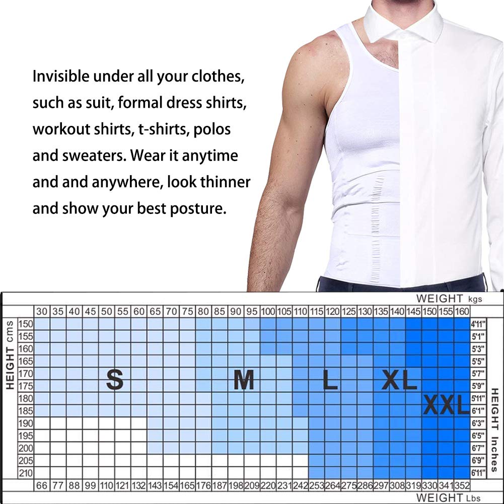Cacosa Men's Body Shaper Slimming Shirt Tummy Vest Thermal Compression Muscle Tank Top Base Layer Slim Shapewear (White, M)