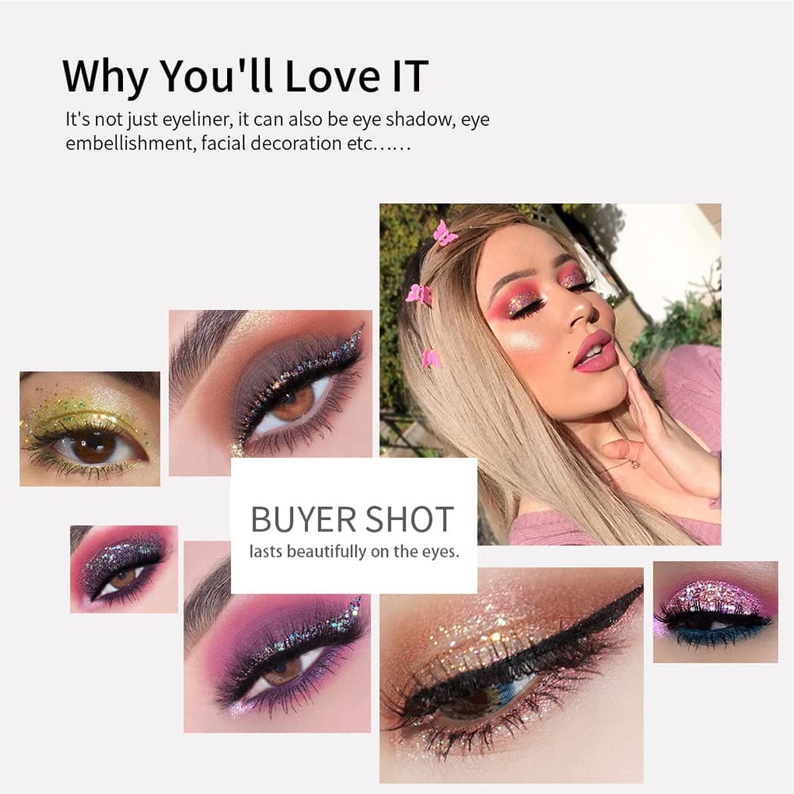 Hacaus 1PCS Glitter Liquid Eyeliner Shimmer Eye Liner Long Lasting Eyeshadow Women Makeup Symphony Silver Color 02