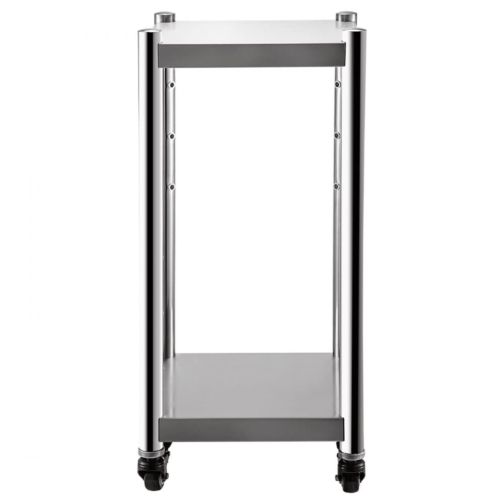 Restaurant Equipment Stand - All Stainless Steel Sushi Warmer Stand with Two Undershelves, Rice Warmer Stand 14" x 14" with Wheels and Two Brakes - Commercial Kitchen Equipment Stand for Rice Warmer