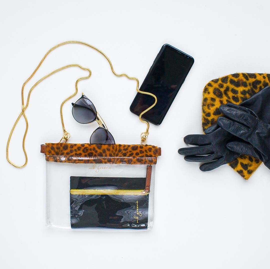 MB Greene Clear Stadium Approved Hinged Purse Leopard Cross Body Bag for Sports