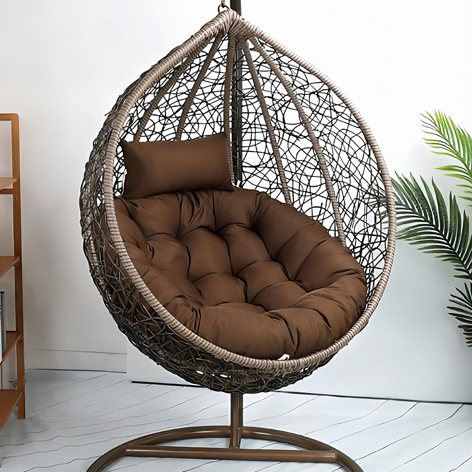 Eoieov Outdoor Hanging Egg Chair Cushions, 45"*45" Washable Hanging Basket Chair Cushion, Basket Egg Chair Cushion with Headrest Pillow,Yellow