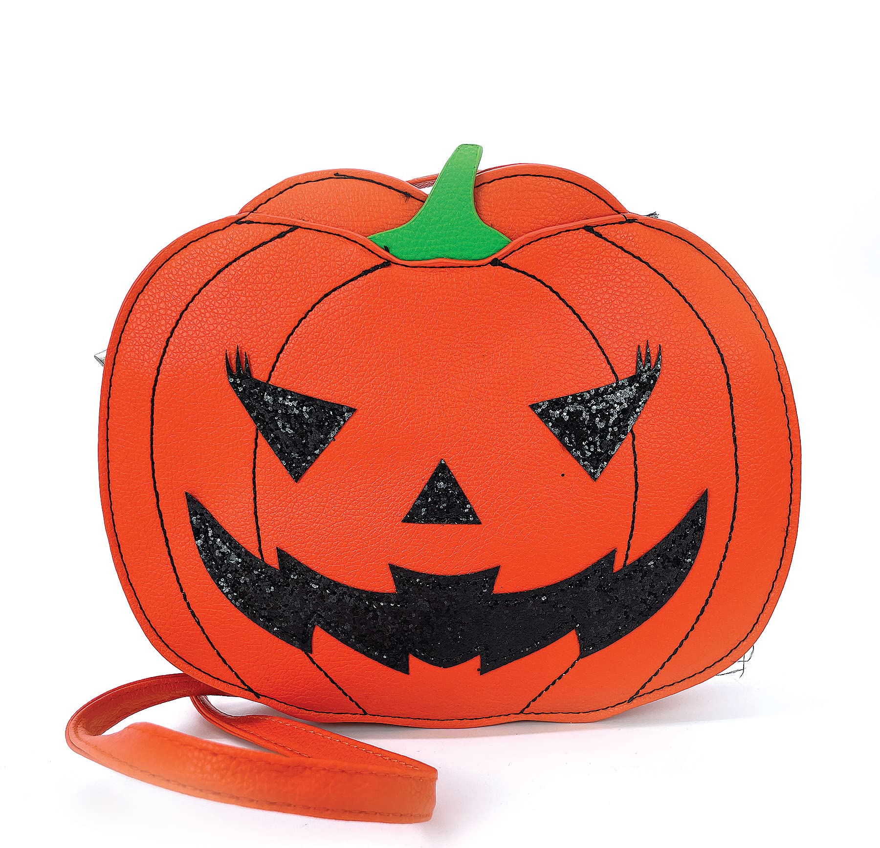 Sleepyville Critters - Halloween Purse | Pumpkin Purse | Glittery Pumpkin Cross Body Bag | Two Faced Jack O Lantern Bag