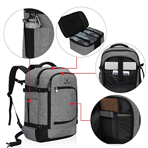 Hynes Eagle Travel Backpack 40L Flight Approved Carry on Backpack Men Large Cabin Weekender Laptop Backpack Women 15.6 inches Light Grey with Red Violet