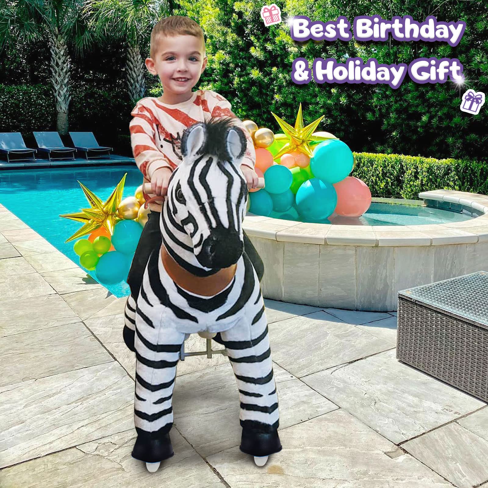 PonyCycle Official 2019 New U Series Ride on Horse Toy Plush Walking Animal Zebra Size 3 for Age 3-5 Ux368