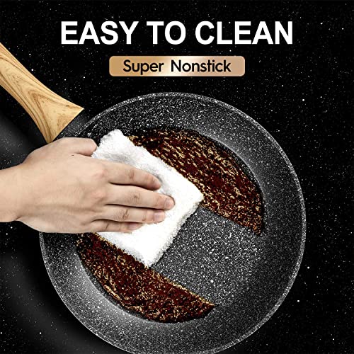 MICHELANGELO Frying Pan Set, Frying Pans Nonstick, Non Stick Frying Pan Set with Bakelite Handle, Nonstick Pans Set, Stone Skillets 2 Piece, frying pan set with lids, 8"+10" Stone Frying Pans