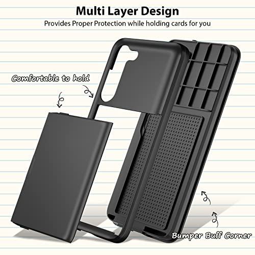 Jiunai Samsung S23 Case, Galaxy S23 Case Wallet Cover Credit Card IDs Cash Holder Shell Sliding Pocket Dual Layer Hard PC Soft Rubber Bumper Phone Cases for Samsung Galaxy S23 5G 6.1'' 2023 Black