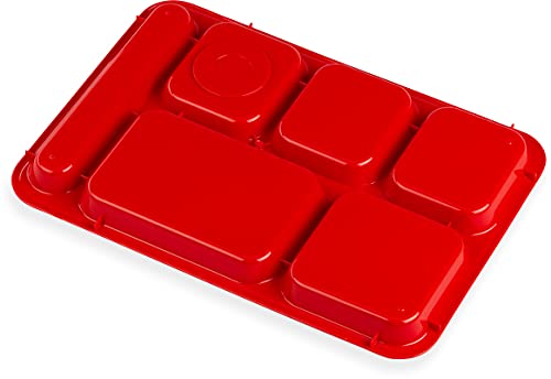 Carlisle FoodService Products P614R05 Right-Hand 6-Compartment Polypropylene Tray, 10" x 14", Red