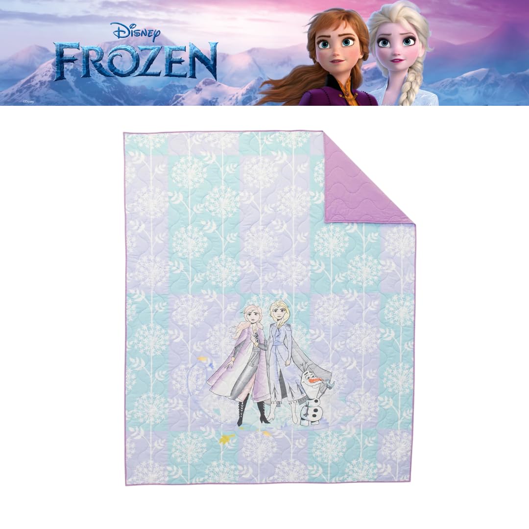 Franco Disney's Frozen 2 Kids Bedding Super Soft Premium Organic Cotton Quilt Coverlet with Sham, 3 Piece Full/Queen Size, (Officially Licensed Product)