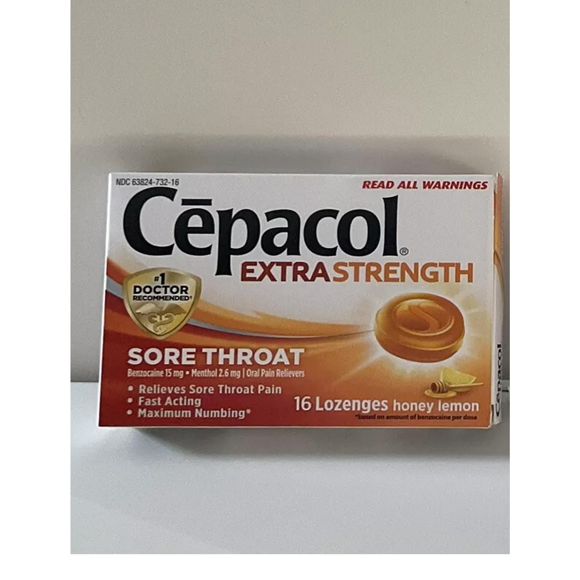 Cepacol Extra Strength Sore Throat Lozenges, Powerful Symptom Relief, Oral Pain Reliever, Honey Lemon, 16 Count (Pack of 1)