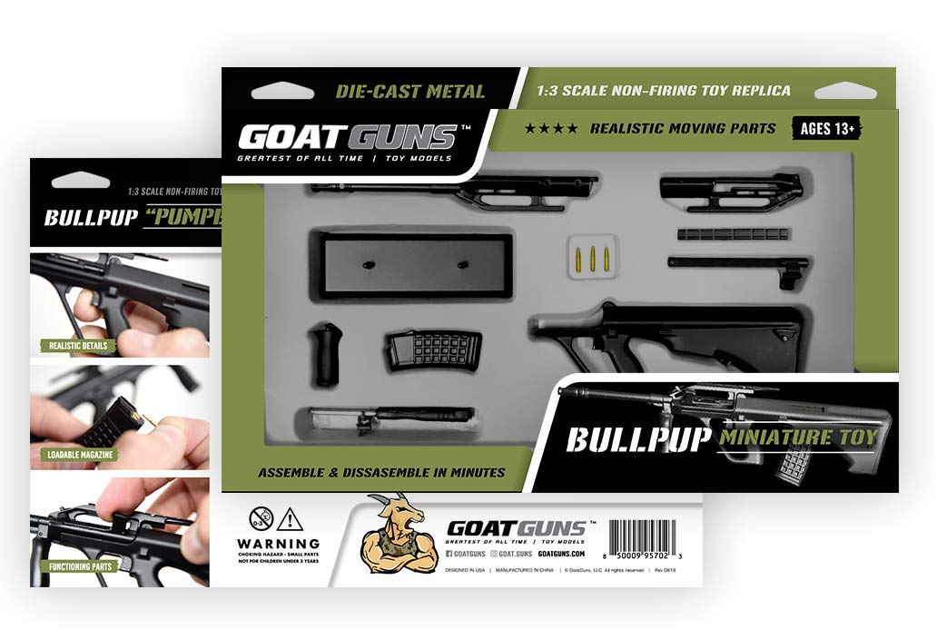 GoatGuns Miniature Bullpup Model Black | 1:3 Scale Die Cast Metal Build Kit