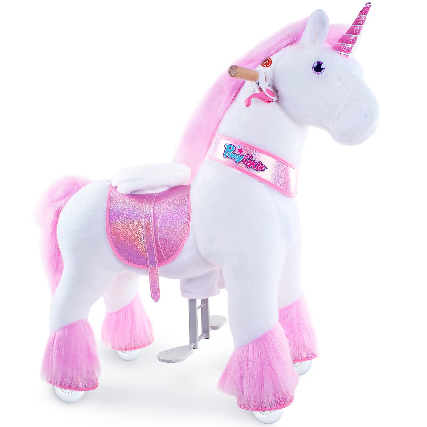PonyCycle Ride on Unicorn Classic Model U (with Brake/ 36" Height/Size 4 for Age 4-8) Toddler Pink Horse Ride on Toys for Girls Ride on Horse Plush Ux402