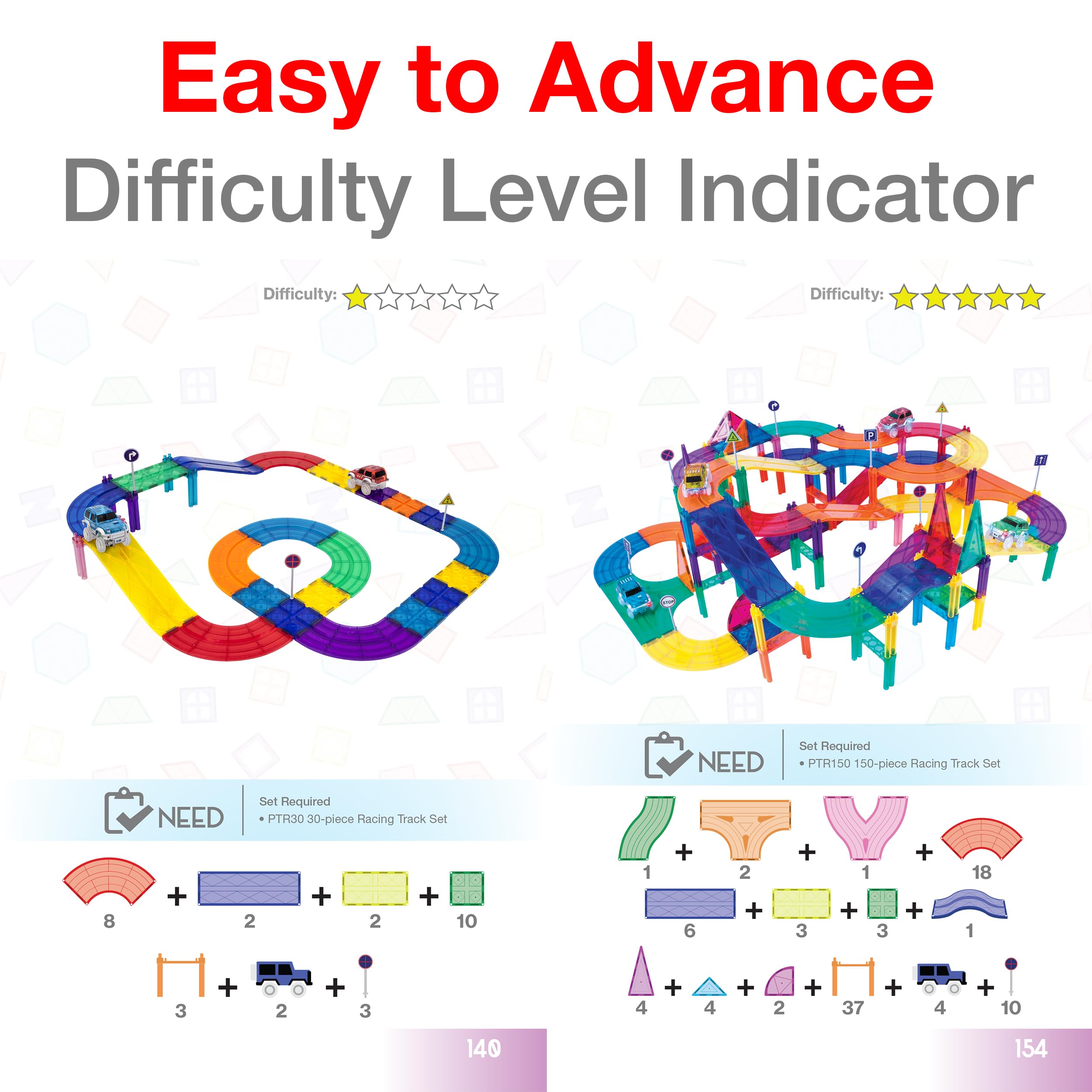 PicassoTiles STEAM Idea Book - 230 Pages of Magnet Tiles Building Block Creation Ideas Installation Instruction Toy Difficulty Guide Indicator Learning Book Brain Development for Kids Age 3+