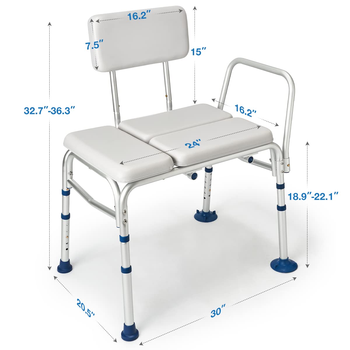 GreenChief Padded Shower Bench for Bathtub 500 LBS - Heavy Duty Shower Chair Adjustable, Transfer Bench with Arms and Backrest for Elderly, Tub Transfer Shower Seat Bath Chair for Inside Shower
