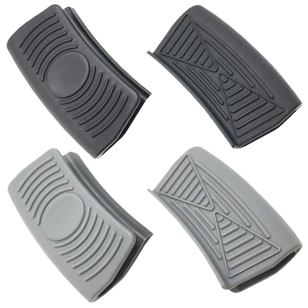 Ceqiny 2 Pairs Silicone Handles Pot Handle Holder Pot Grip Cover Cooking Pinch Grips Wok Handle Cover Cookware Silicone Hot Handle Holder for Cast Iron Pot Pans Frying Pans Griddles, Black Grey