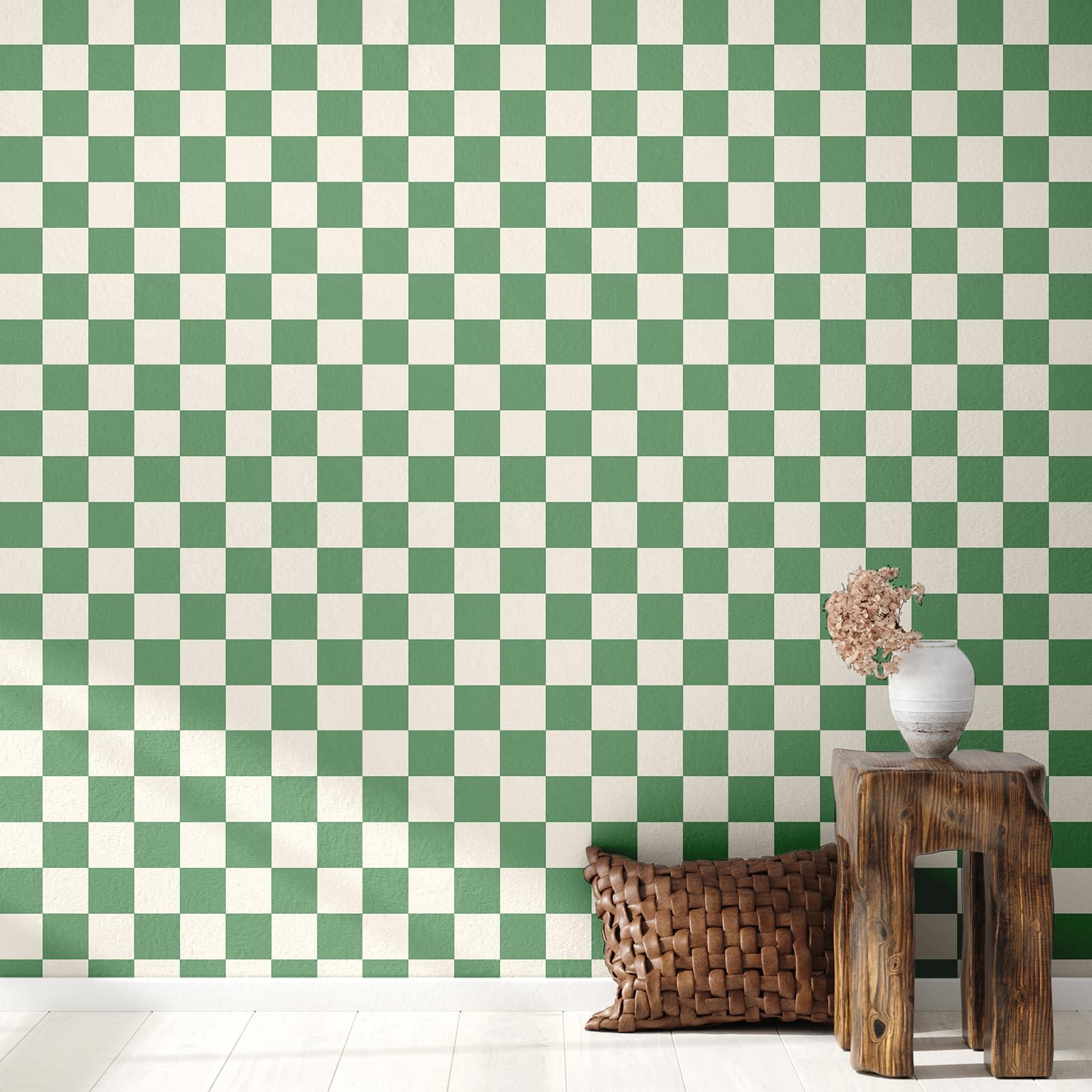 Drydiet Retro Checkerboard Peel and Stick Wallpaper 70s Checkered Wallpaper Checkered Removable Wall Paper Decorative Checkered Decor for Bathroom Cabinet(Green,9.8' X 15.75'')