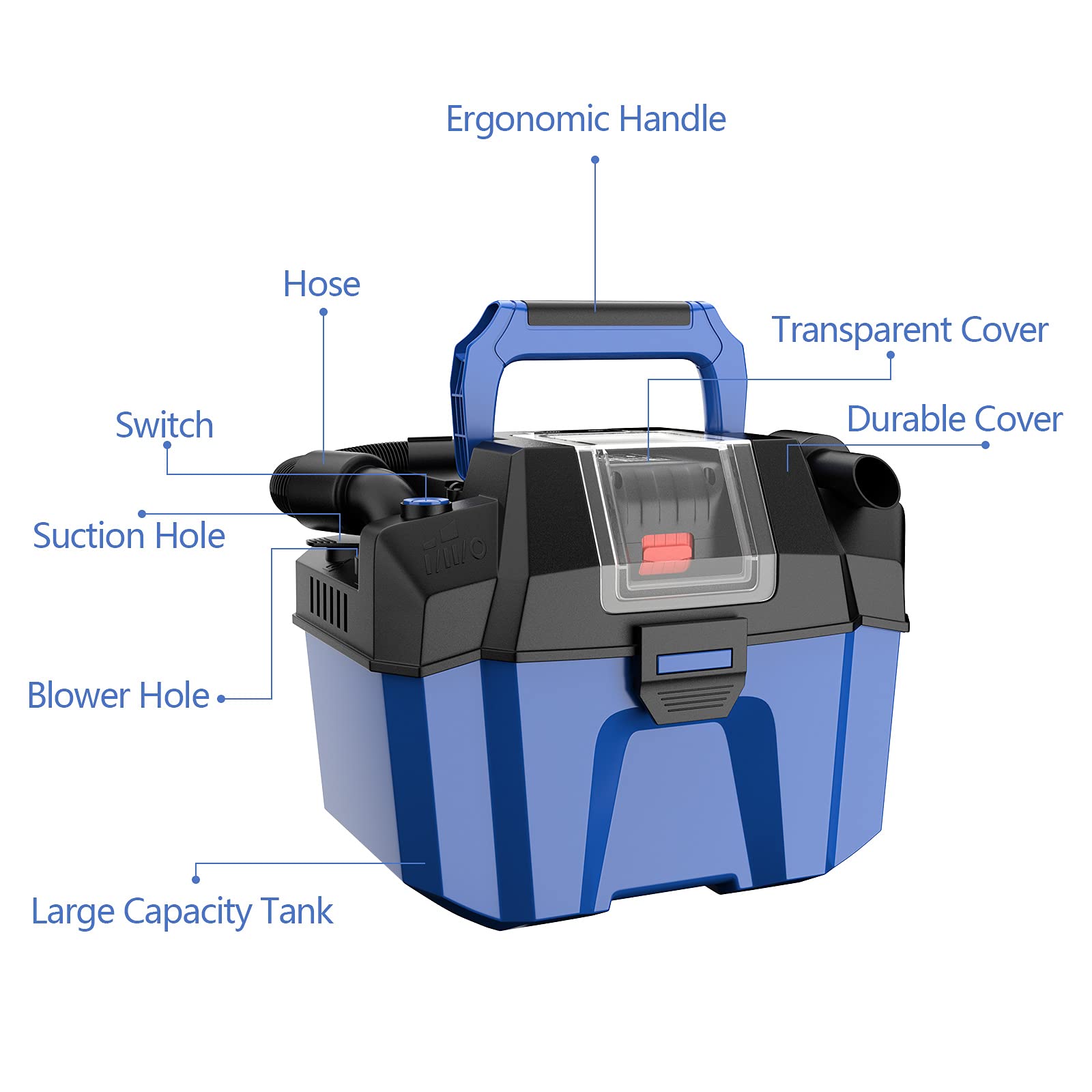COSTWAY Wet Dry Vacuum Cleaner, 4 Peak HP 2.7 Gallon CRA Vacuum with Blower, Attachement, Rechargeable Battery, Portable Shop Vacuum Cleaner for Workshop, Car, Garage, Home (Blue)