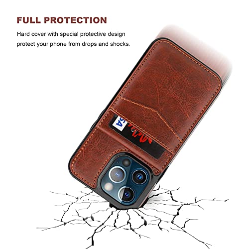 KIHUWEY Compatible with iPhone 13 Pro Max Case Wallet with Credit Card Holder, Premium Leather Magnetic Clasp Kickstand Heavy Duty Protective Cover for iPhone 13 Pro Max 6.7 Inch(Brown)