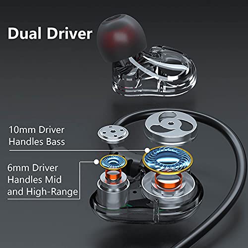 Holiper Dual Driver Wired Headphones with Mic, HD Sound Bass Boosted Ear Buds, Anti-Tangle Braided Cord