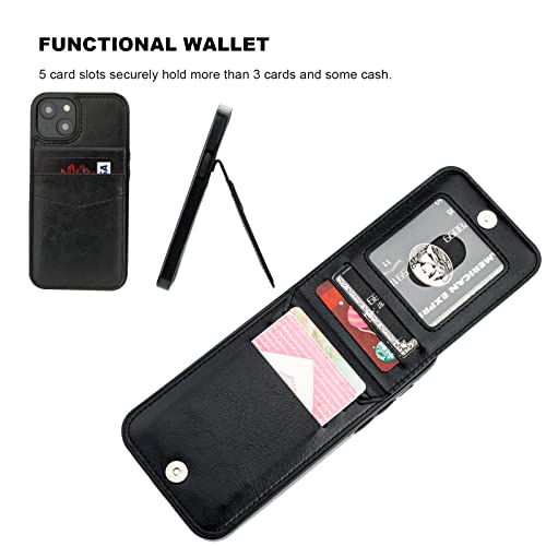 KIHUWEY Compatible with iPhone 14 Case Wallet with Credit Card Holder, Flip Premium Leather Magnetic Clasp Kickstand Heavy Duty Protective Cover for iPhone 14 6.1 Inch (Black)