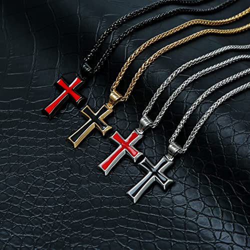 HZMAN Mens Stainless Steel Cross Pendant Necklace Flower Basket Chain (Silver)