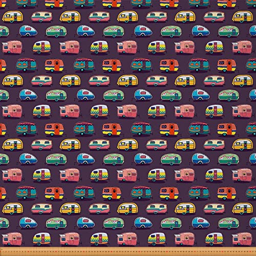 Happy Camper Fabric by The Yard, Dry Goods Camping Waterproof Decorative Fabric, Rustic Farmhouse Indoor Outdoor Fabric,Cartoon Themed Craft Patchwork Upholstery Fabric, 1 Yard, Colorful