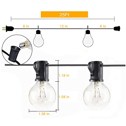 CHYParty Outdoor String Lights, 25Ft G40 Globe Patio Lights, 27 Waterproof Clear Glass Bulbs, Indoor Outside Balcony Apartment Backyard Porch Christmas Party Decor
