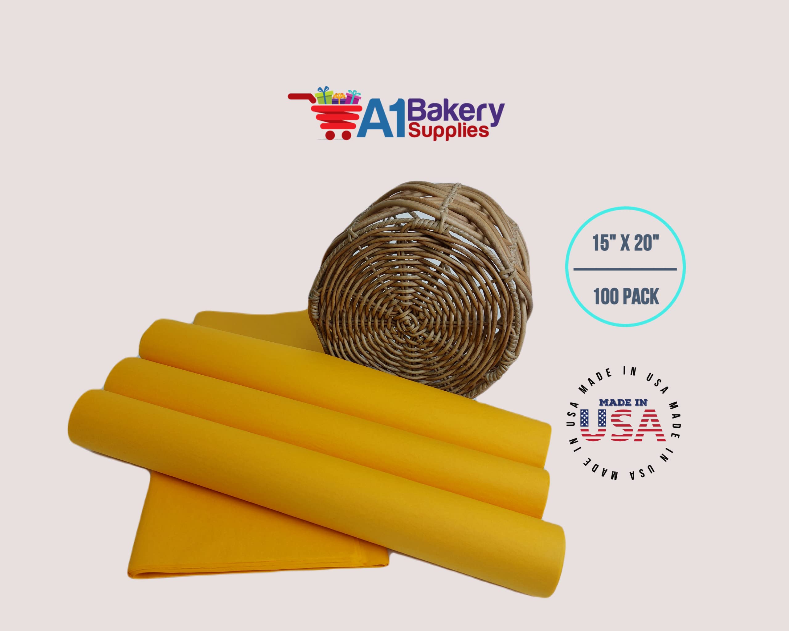 Goldenrod Tissue Paper 15 Inch X 20 Inch - 100 Sheet Pack Premium Tissue Paper By A1 bakery supplies