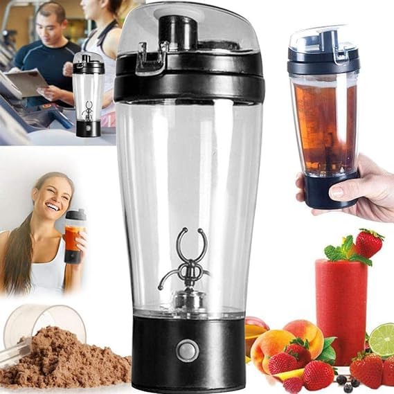 Electric Protein Shaker, Blender Bottle for gym or preworkout, Shaker Water Bottle with Action-Rod Wire Mixer, drink mixer, Shaker Bottles for Protein Mixes With Storage 16oz (black)