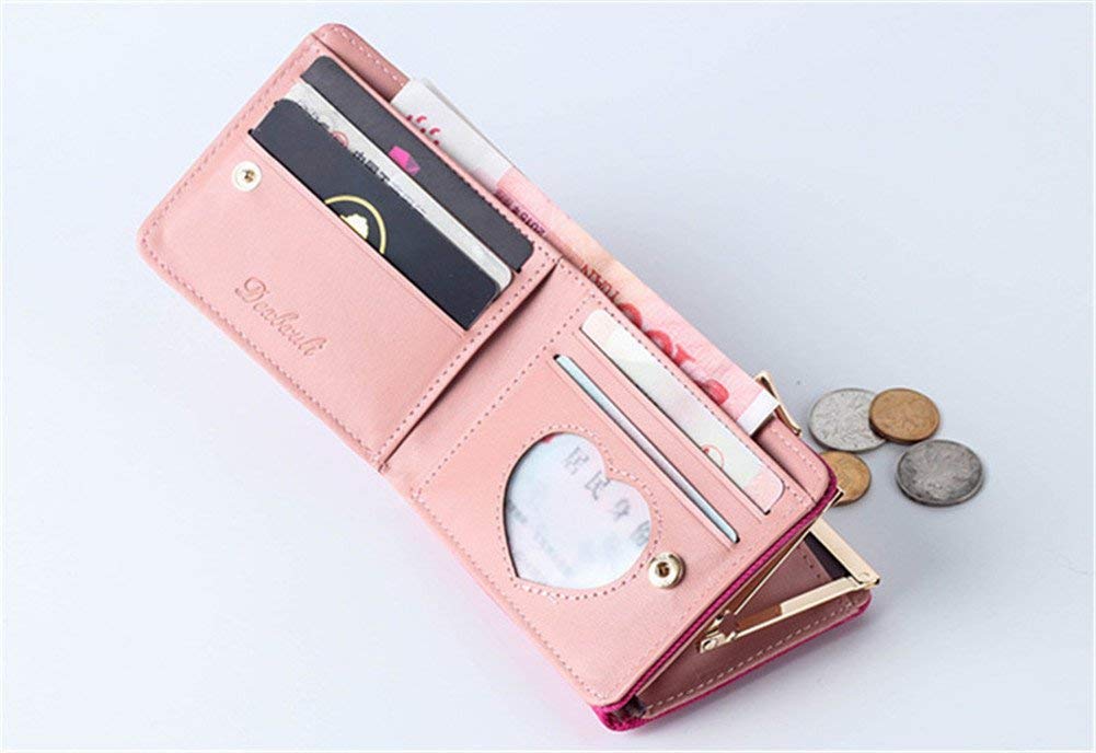 Small Wallets for Women Sweet Clutch Purse Heart Decoration Ladies Card Coin Holder (Red)