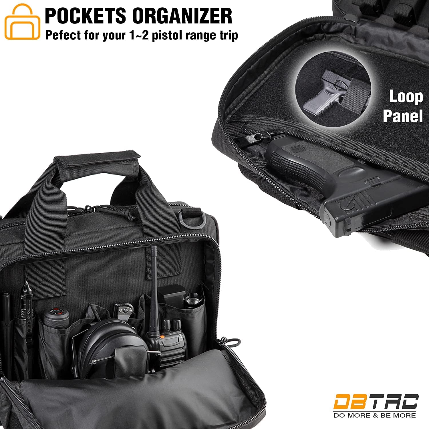 DBTAC Range Bag Soft Pistol Case XS (Urban Black) + Tactical Lunch Bag (Black), Durable Material with adjustable shoulder strap, Multi-functional Design