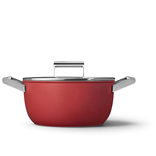 Made in Italy SMEG 6 PC Cookware Set, Red, 9'5" Frypan, 3 Qt Sauce pan 11" Frypan, 5 Qt Casserole Pan