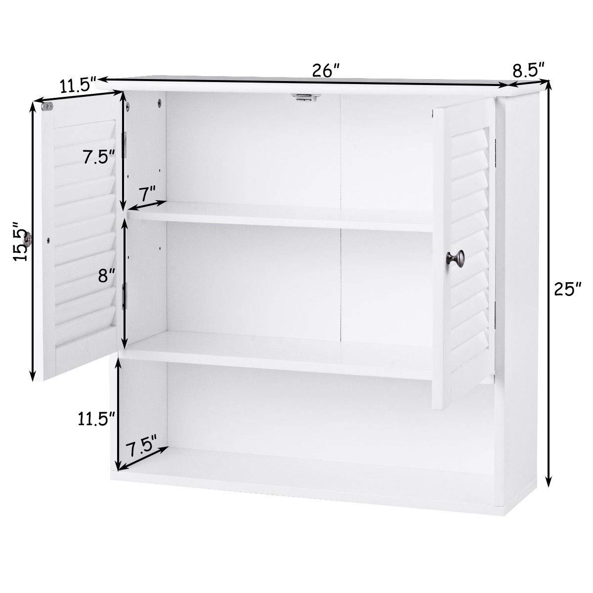 GOFLAME Bathroom Cabinet Wall Mounted, Wood Medicine Cabinet Storage Organizer with 2 Doors and 1 Shelf, Wall Cabinet with Adjustable Shelf, Simple and Modern Style, White