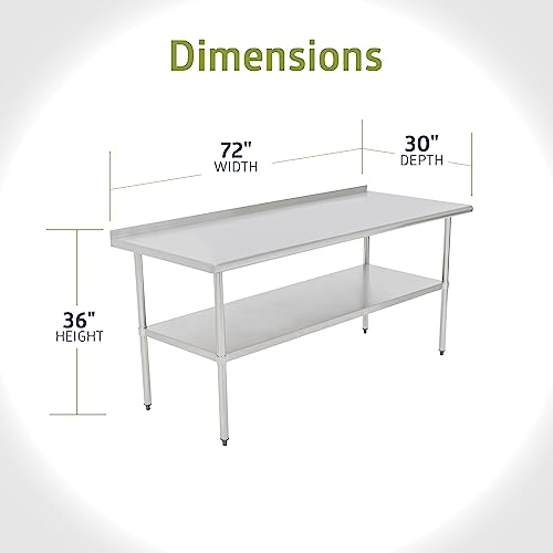 Pearington NSF Certified Stainless Steel Kitchen Prep and Work Table, Commercial Work Table for Restaurant and Home, 72" x 30", Stainless Steel