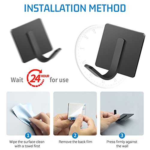 Platybelodon 8 Packs Stick on Hooks Heavy Duty Adhesive Hooks Black Hooks for Hanging Robe Towel Hooks Stainless Steel Waterproof Bathroom Hooks Adhesive Hooks for Kitchen Wardrobe Sticky Hooks