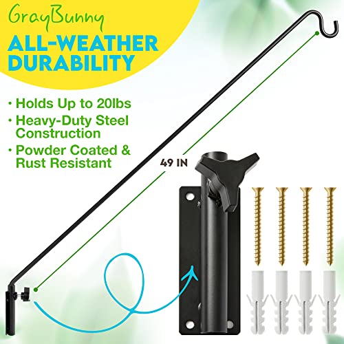 Extended Bird Feeder Pole - 49" Heavy Duty Deck Hook Wall Mounted, Bird Feeder Hanger for Railing, Deck Hook for Bird Feeders, Plants, Suet Baskets - Rust Proof & Adjustable, Black